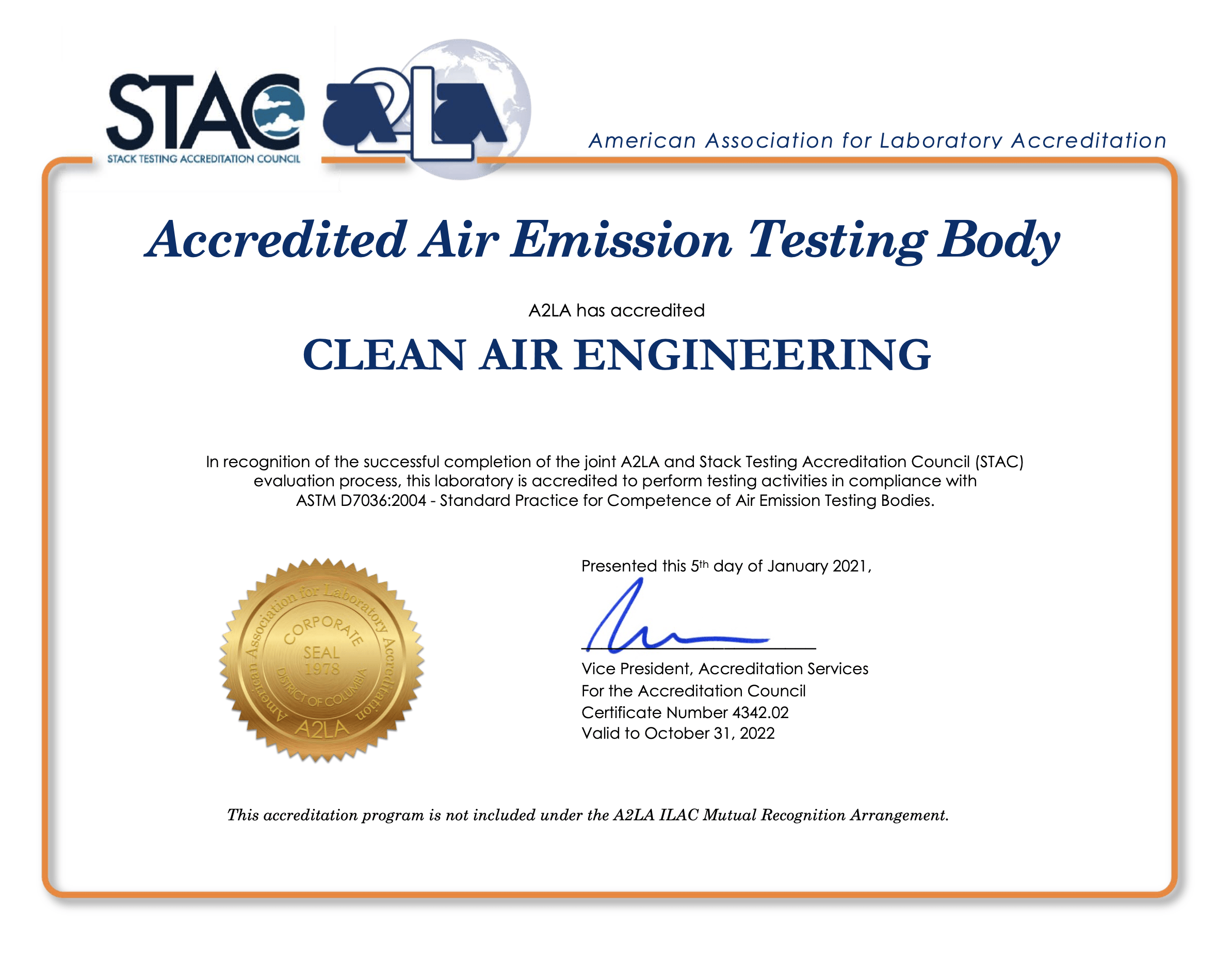 View Our Accreditation Certificates | CleanAir Engineering